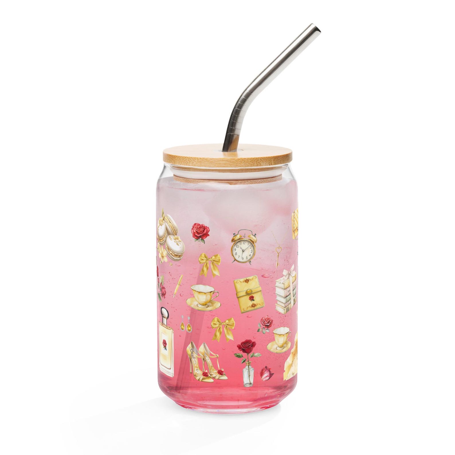 Beauty and the Beast Glass Cup 16oz - Iced Coffee Tumbler, Belle Design ...