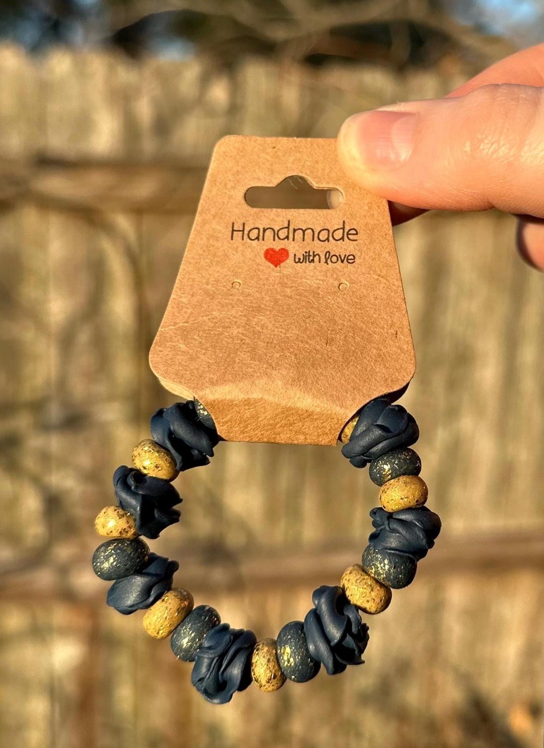Navy Blue & Gold Ruffle Shimmer Handmade Bracelet Stretchy Made With ...