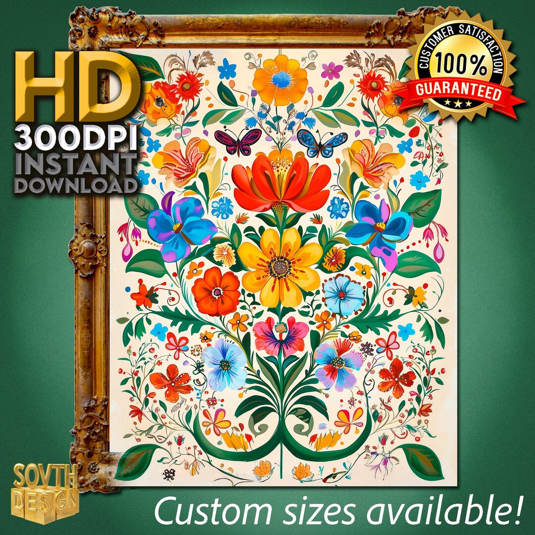 Vintage Mexican Poster Wall Art | Traditional Latin Folk-art Botanical ...