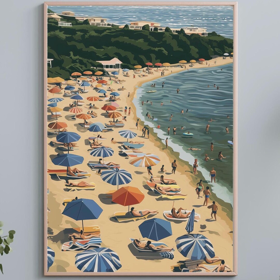 Stylized Summer Beach Digital Wall Art | Vibrant Retro Coastal ...