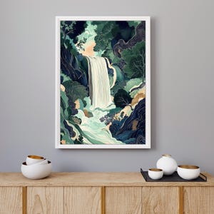Japanese Waterfall Wall Art Printable | Traditional Ukiyo-e, Hokusai ...