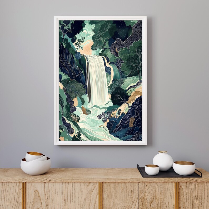 Japanese Waterfall Wall Art Printable | Traditional Ukiyo-e, Hokusai ...