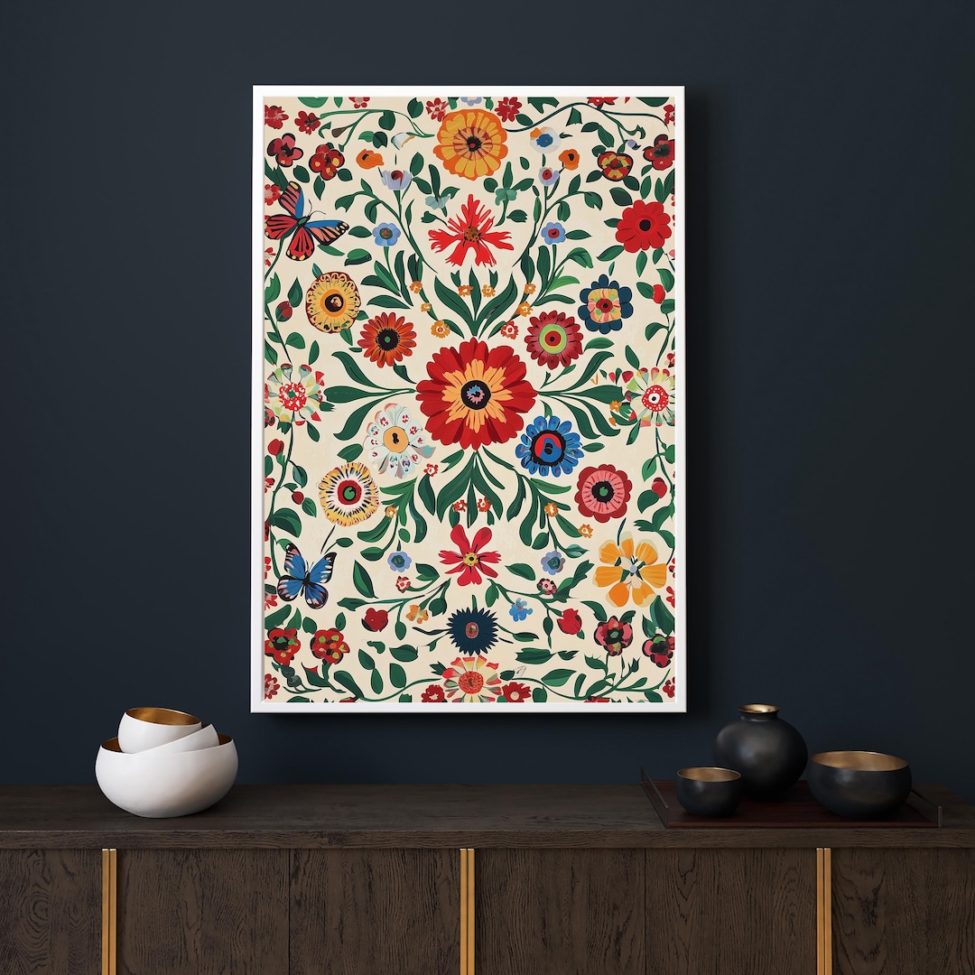 Vintage Mexican Poster Mexican Floral Print Traditional Latin Decor ...