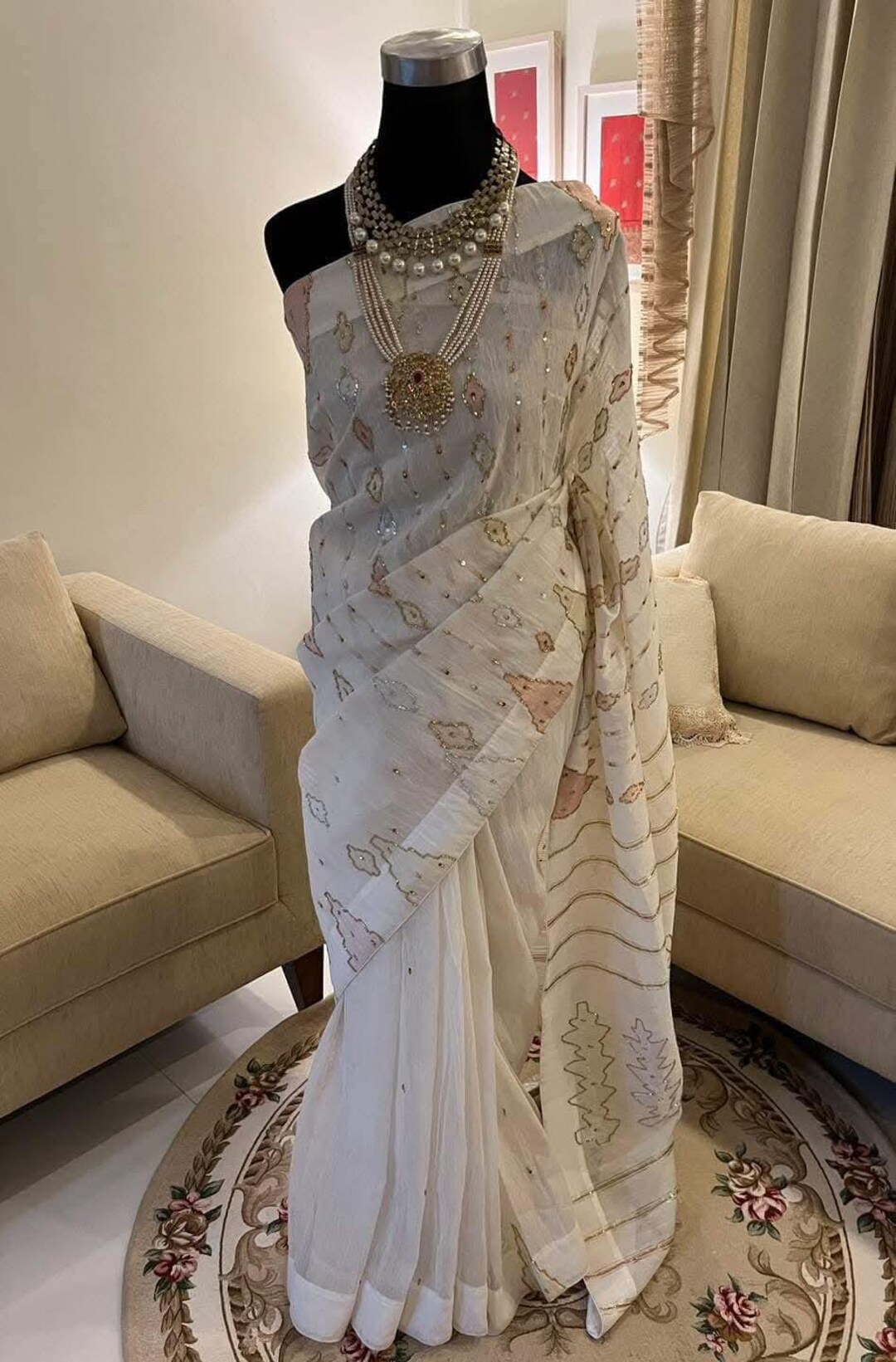 Original Dhakai Jamdani Saree With Karchupi Work- White - Etsy