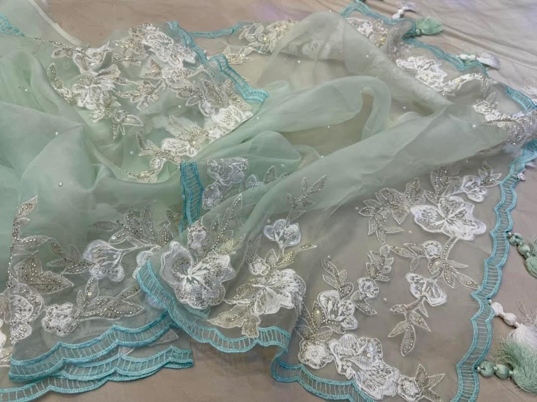 Authentic Sopura Muslin Saree. All Over Gorgeous Embroidery With Pearl ...
