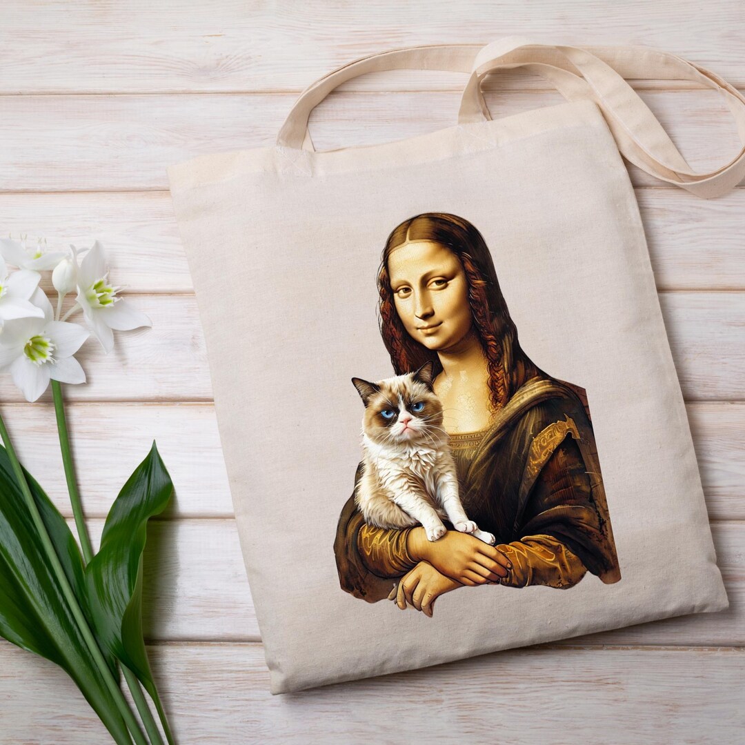 Grumpy Cat Mona Lisa Tote Bag,funny Cat Lover Gift,reusable Canvas Bag ...