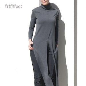 Turtleneck Long Tunic With High Slit, Front Slit Top, Plus Size ...