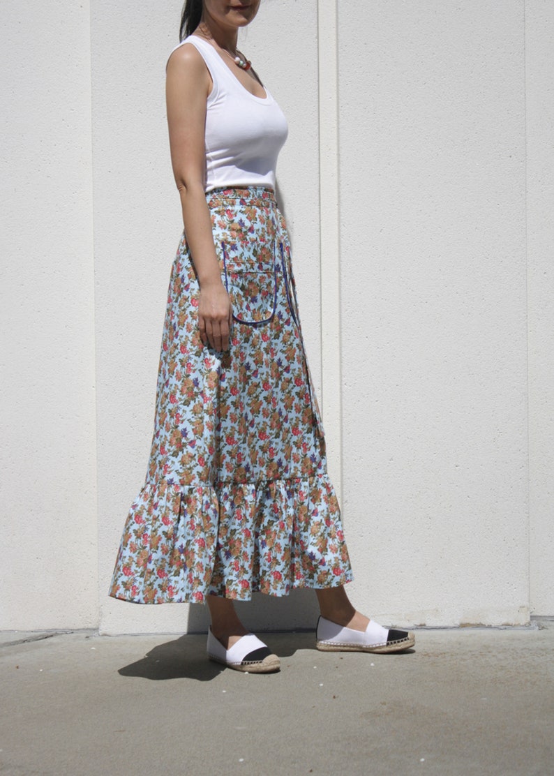 Ruffle Hem Maxi Wrap Skirt With Pockets / Floral Long Summer Skirt ...