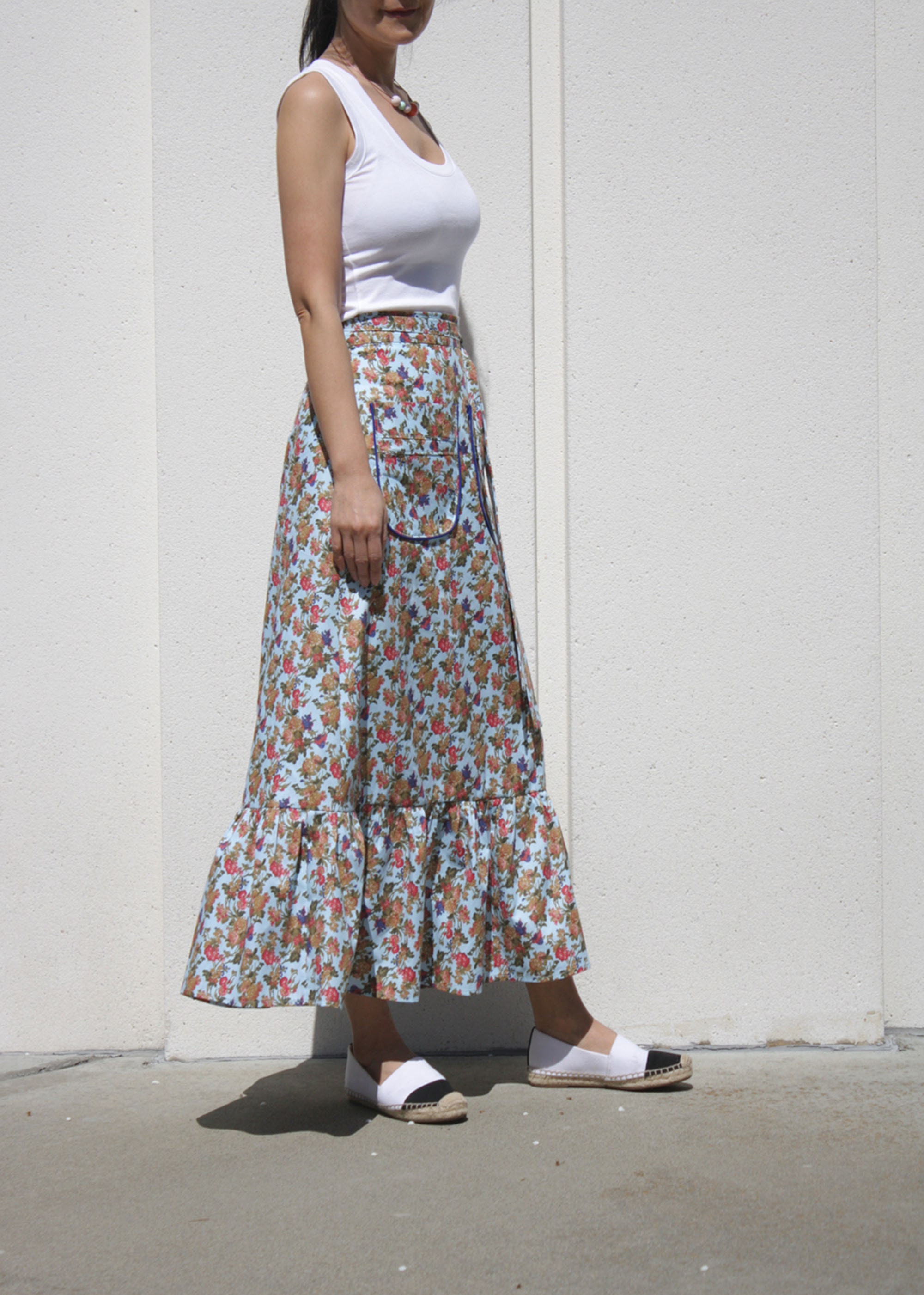 Ruffle Hem Maxi Wrap Skirt With Pockets / Floral Long Summer Skirt ...