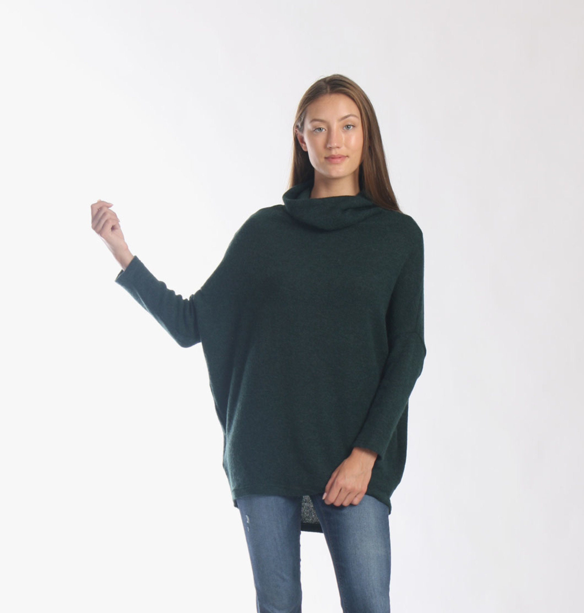 Hunter Green Funnel Neck Cocoon Sweater / Wool Jumper / Wool - Etsy