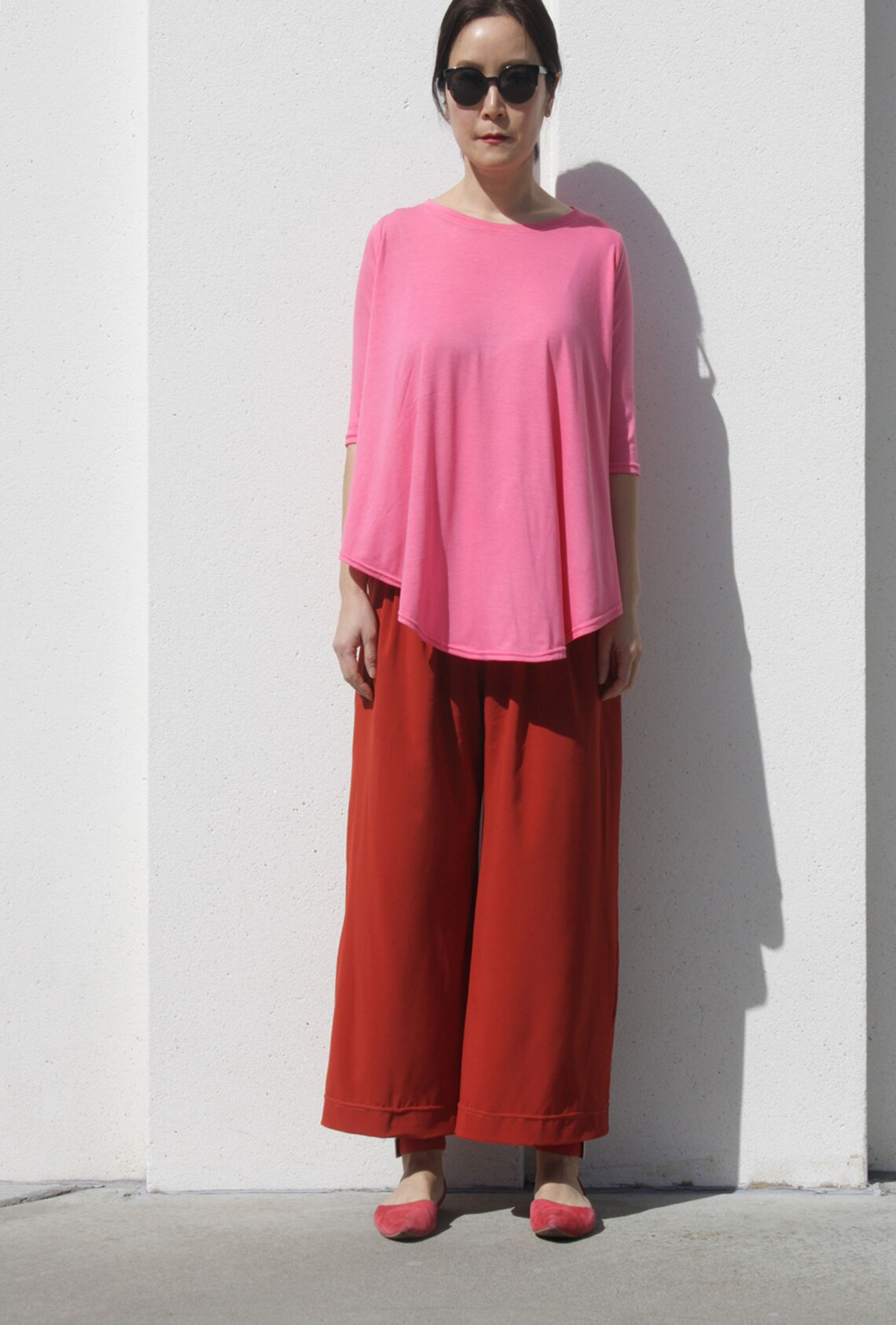 Salmon Pink Swing Top With Half Sleeve Flowy Flare Top - Etsy