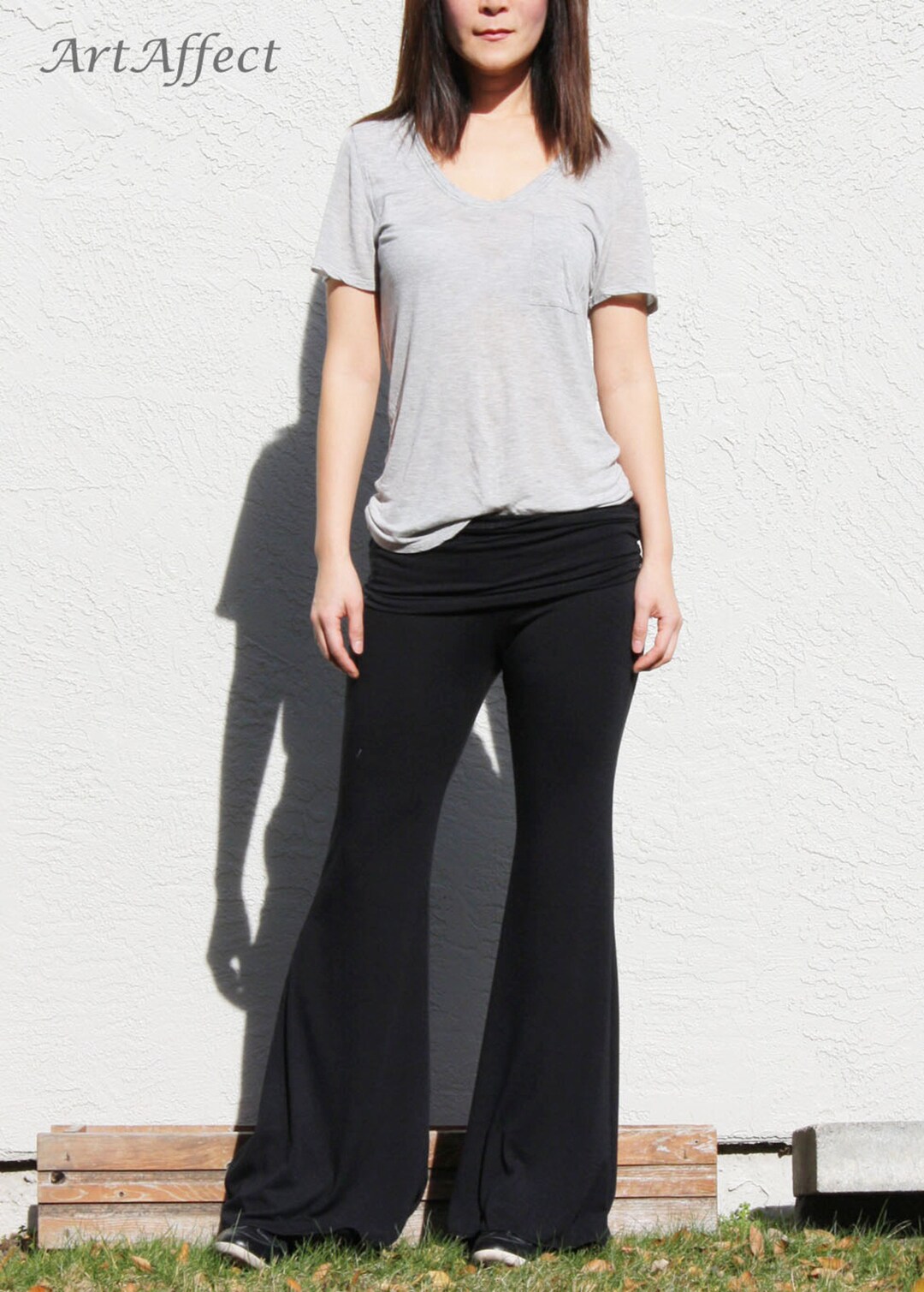 Black Flare Palazzo Pants: Modal Blend, Fold Over Waist - Etsy