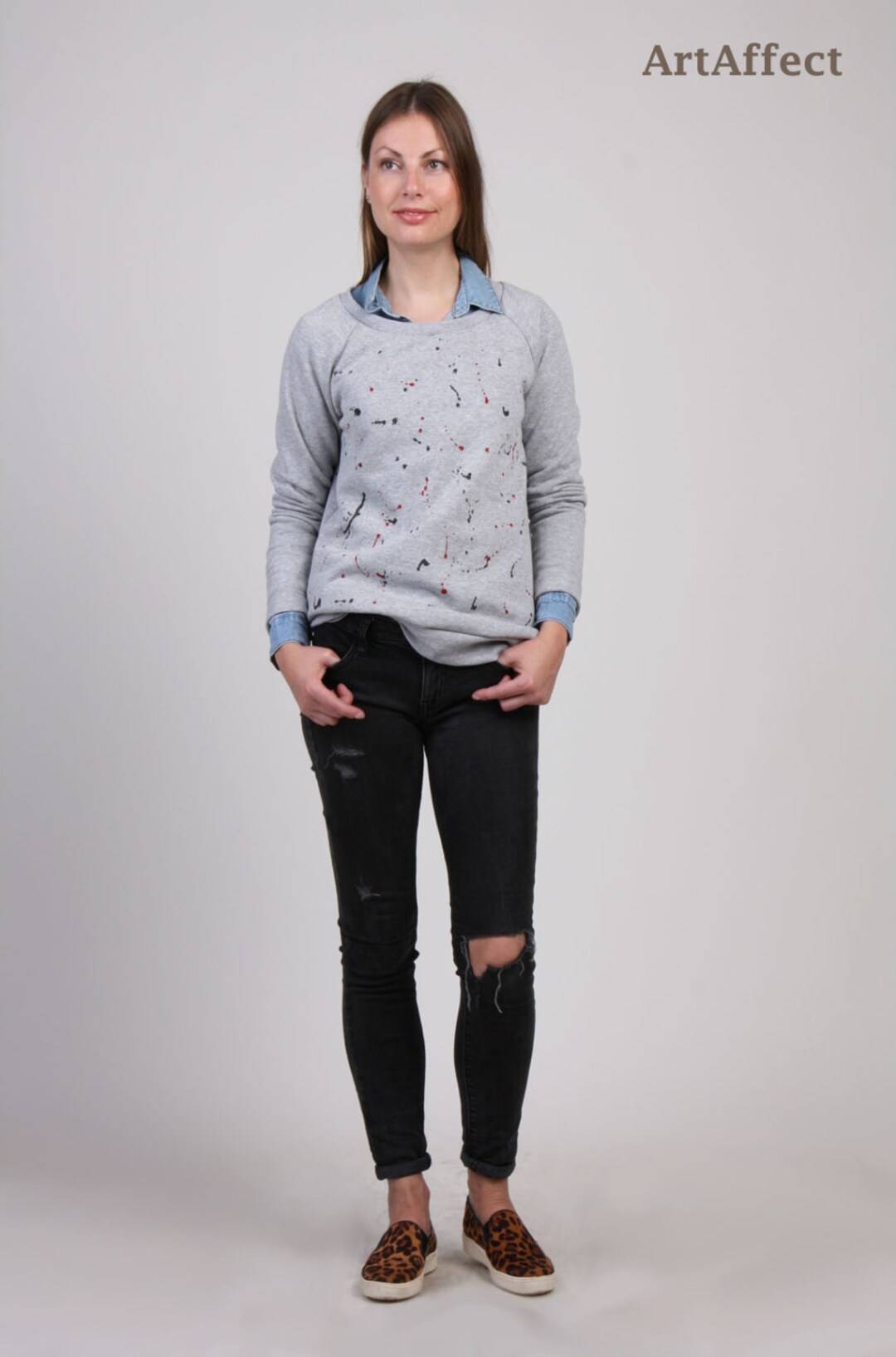 Paint Splatter Sweatshirt: Raglan Sleeve Gray Sweater - Etsy
