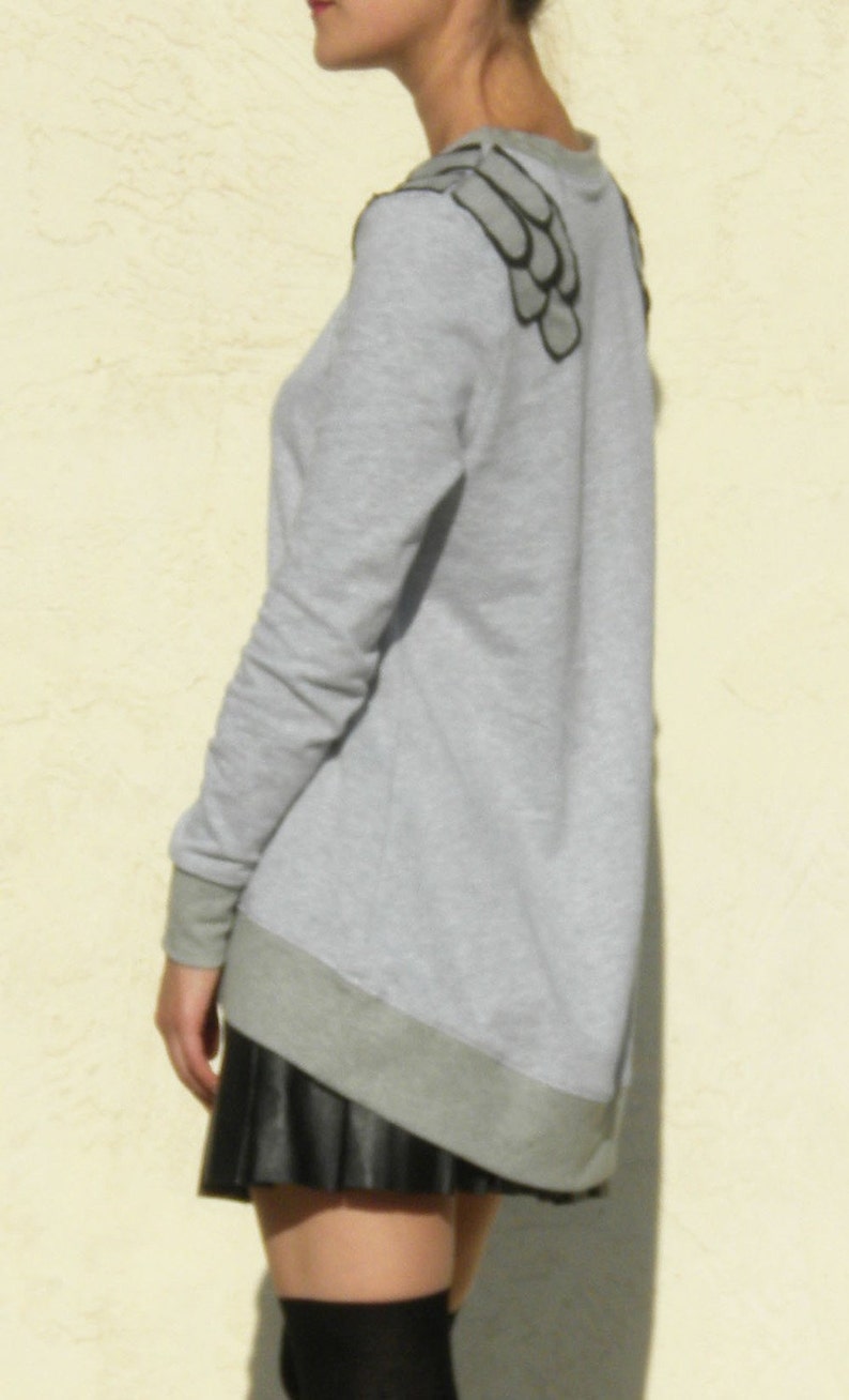 Flare Sweater With Shoulder Patch, Gray Swing Top, Boxy Sweatshirt ...