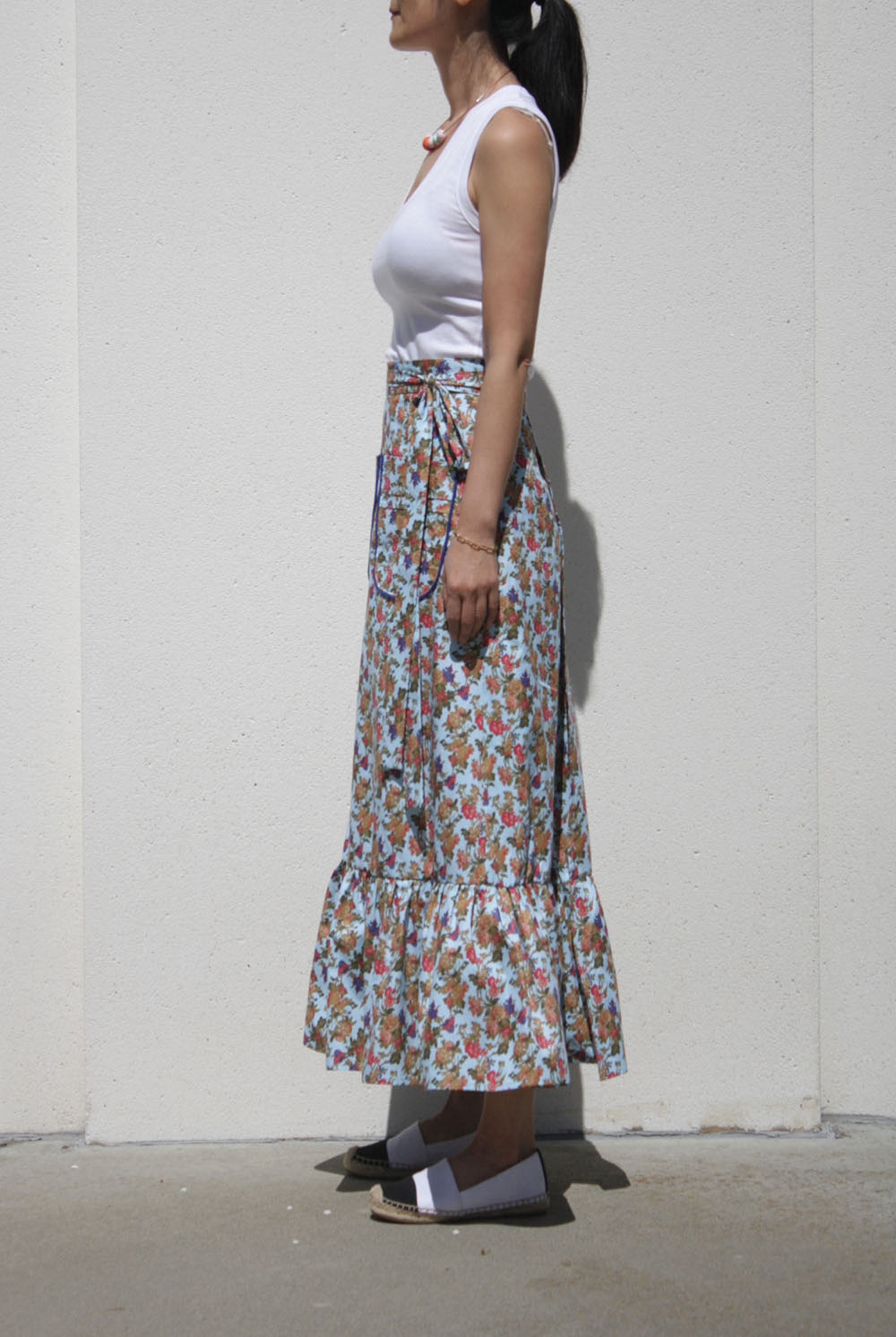Ruffle Hem Maxi Wrap Skirt With Pockets / Floral Long Summer Skirt ...