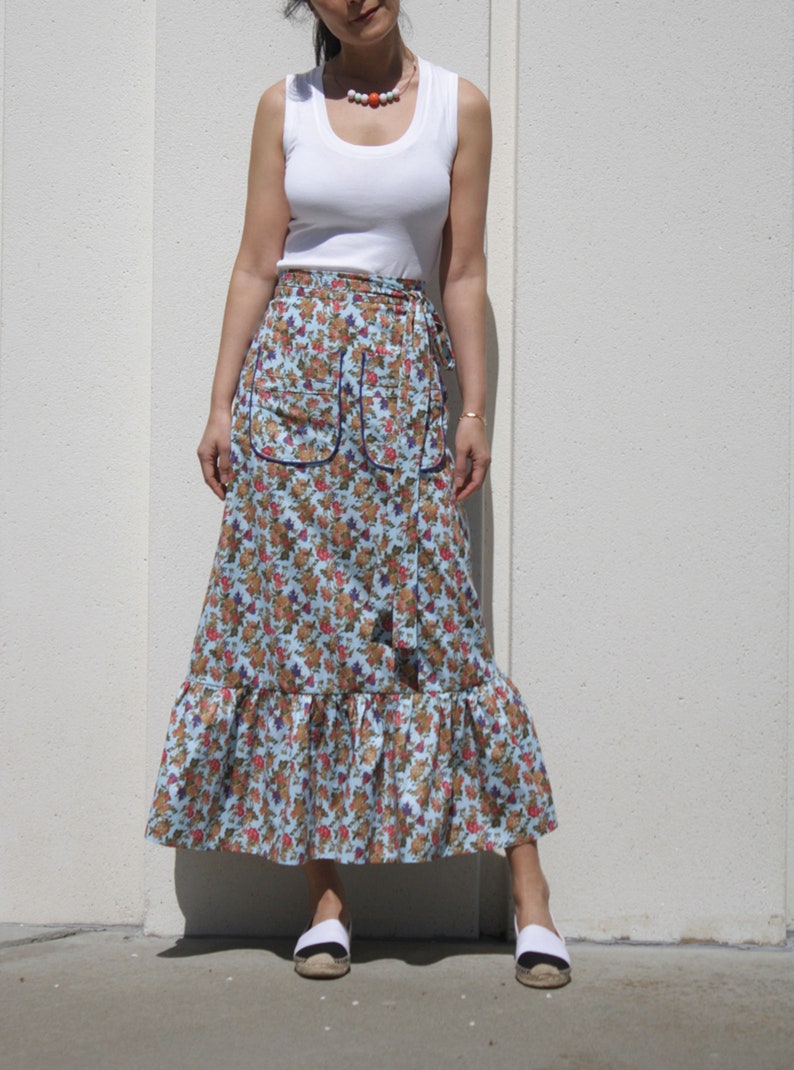 Ruffle Hem Maxi Wrap Skirt With Pockets / Floral Long Summer Skirt ...