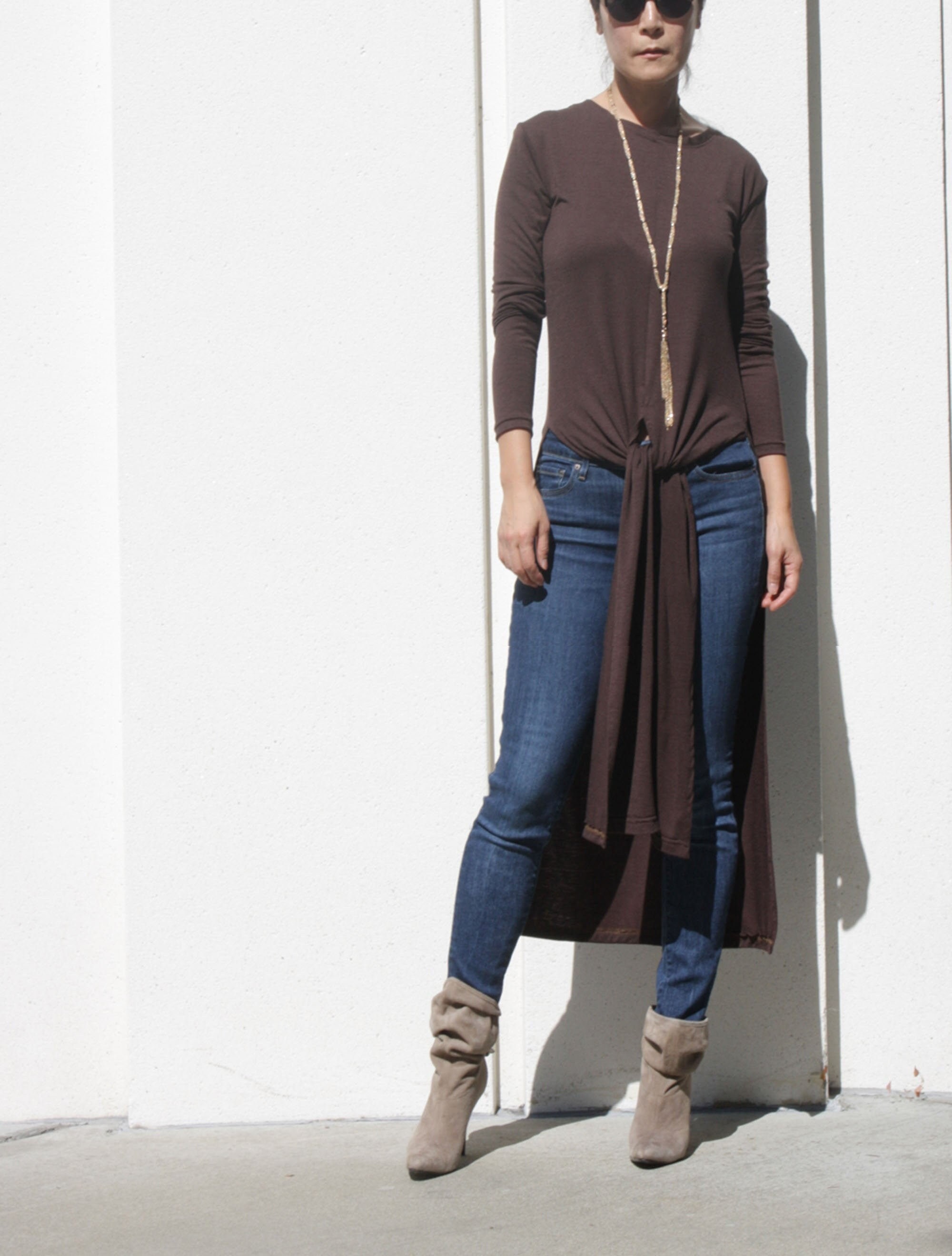 Brown Crew Neck Long Tunic Top With Side Front Split Loose - Etsy