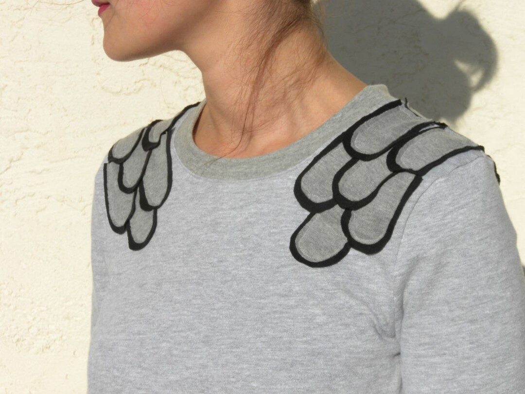 Flare Sweater With Shoulder Patch, Gray Swing Top, Boxy Sweatshirt ...