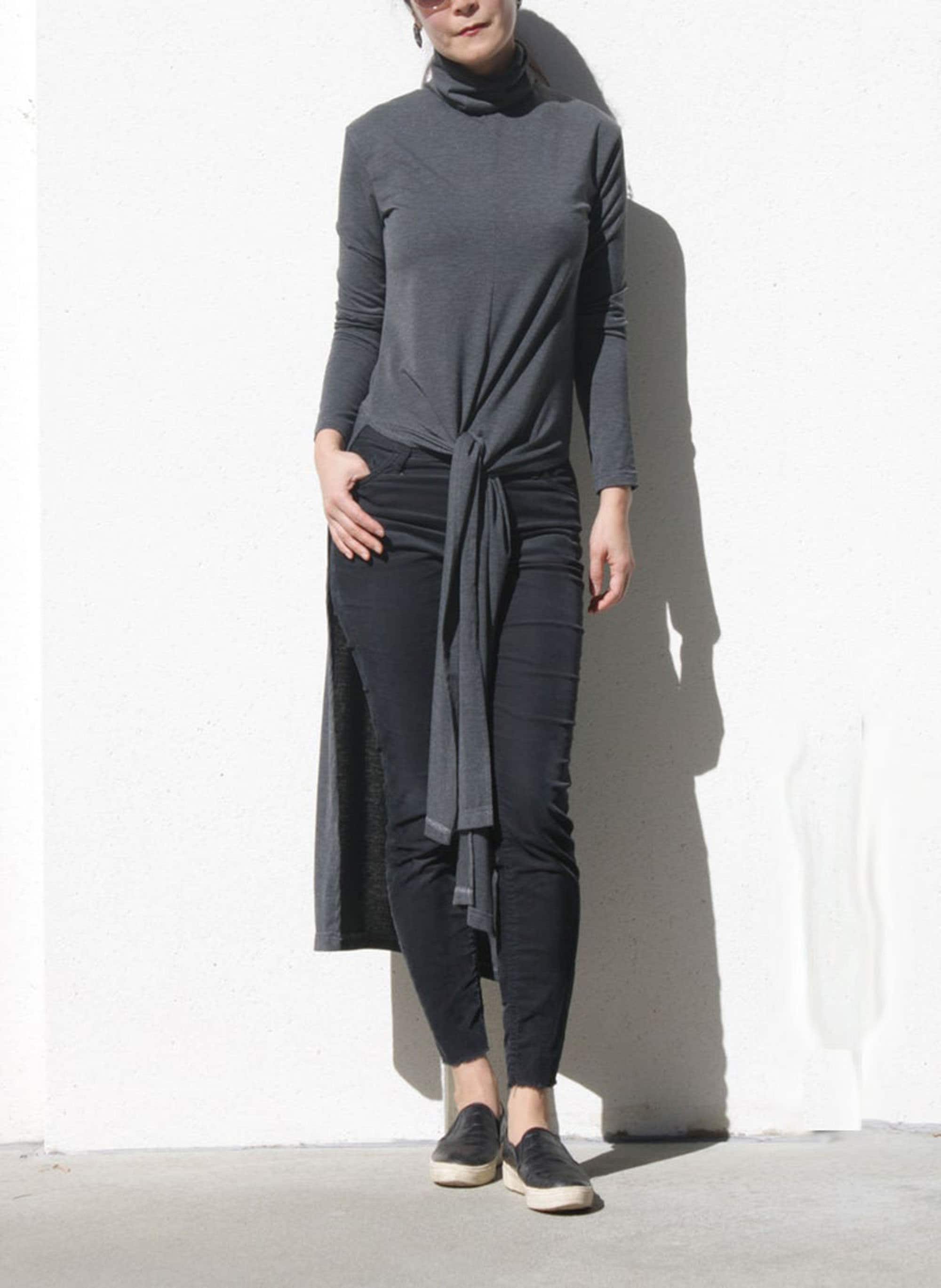 Turtleneck Long Tunic With High Slit, Front Slit Top, Plus Size ...