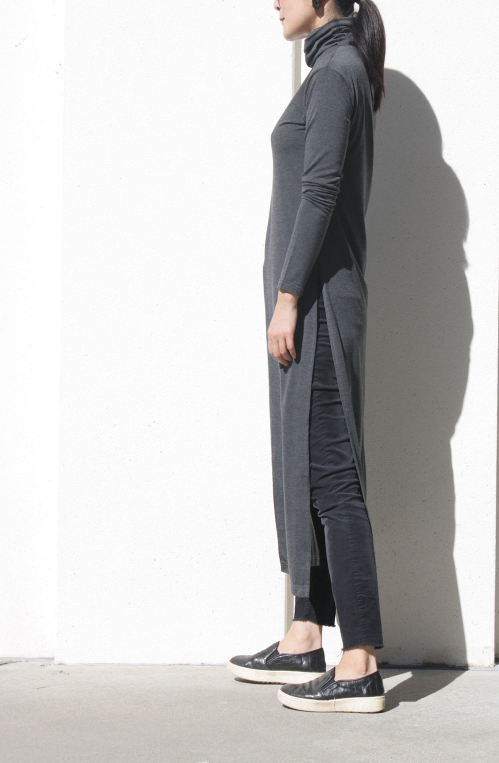 Turtleneck Long Tunic With High Slit, Front Slit Top, Plus Size ...