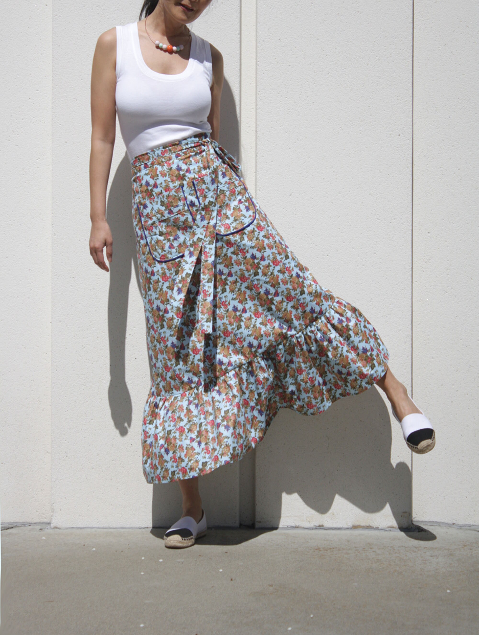 Ruffle Hem Maxi Wrap Skirt With Pockets / Floral Long Summer Skirt ...