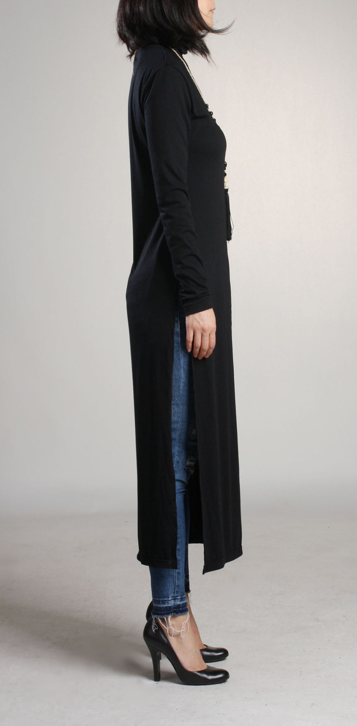 Turtleneck Long Tunic With High Slit, Front Slit Top, Plus Size ...