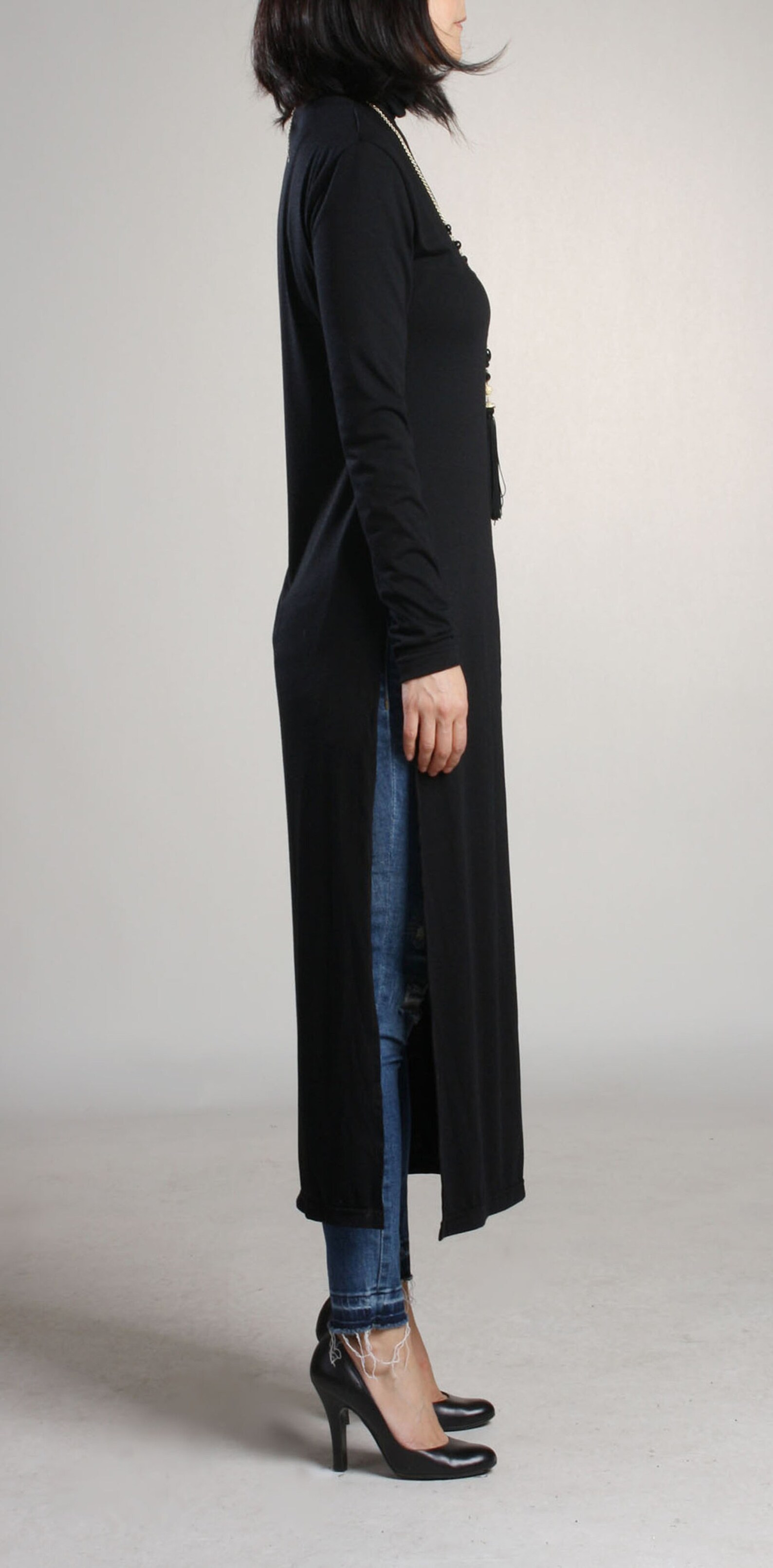 Turtleneck Long Tunic With High Slit, Front Slit Top, Plus Size ...