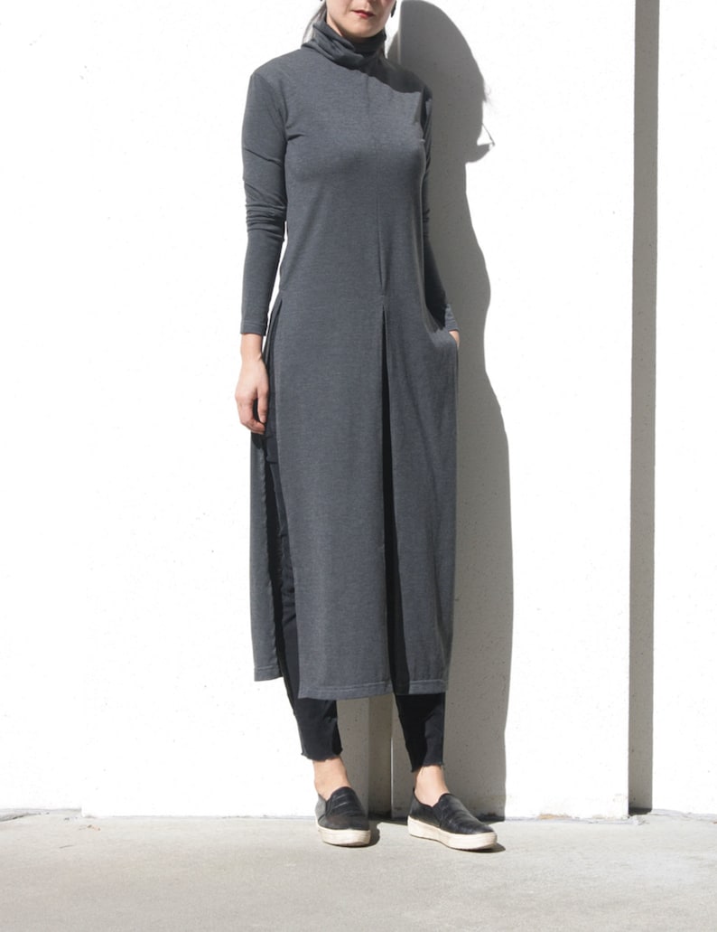 Turtleneck Long Tunic With High Slit, Front Slit Top, Plus Size ...
