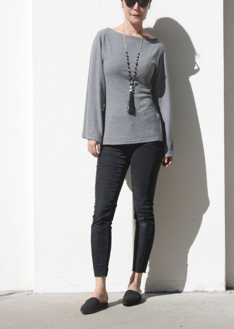 Gray Boat Neck Tunic Sweater: Kimono Sleeve, Side Slit - Etsy