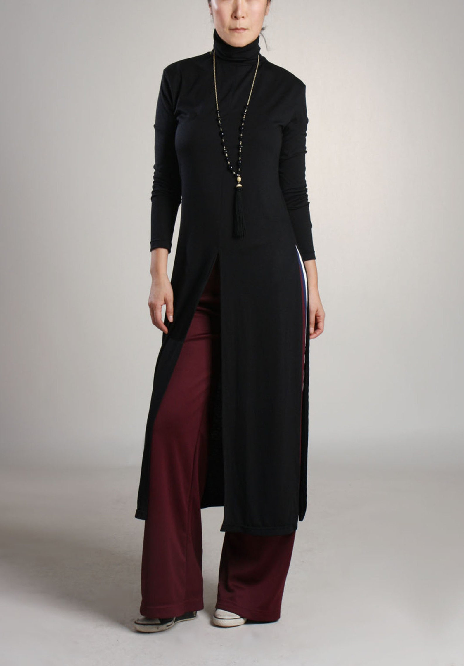 Turtleneck Long Tunic With High Slit, Front Slit Top, Plus Size ...
