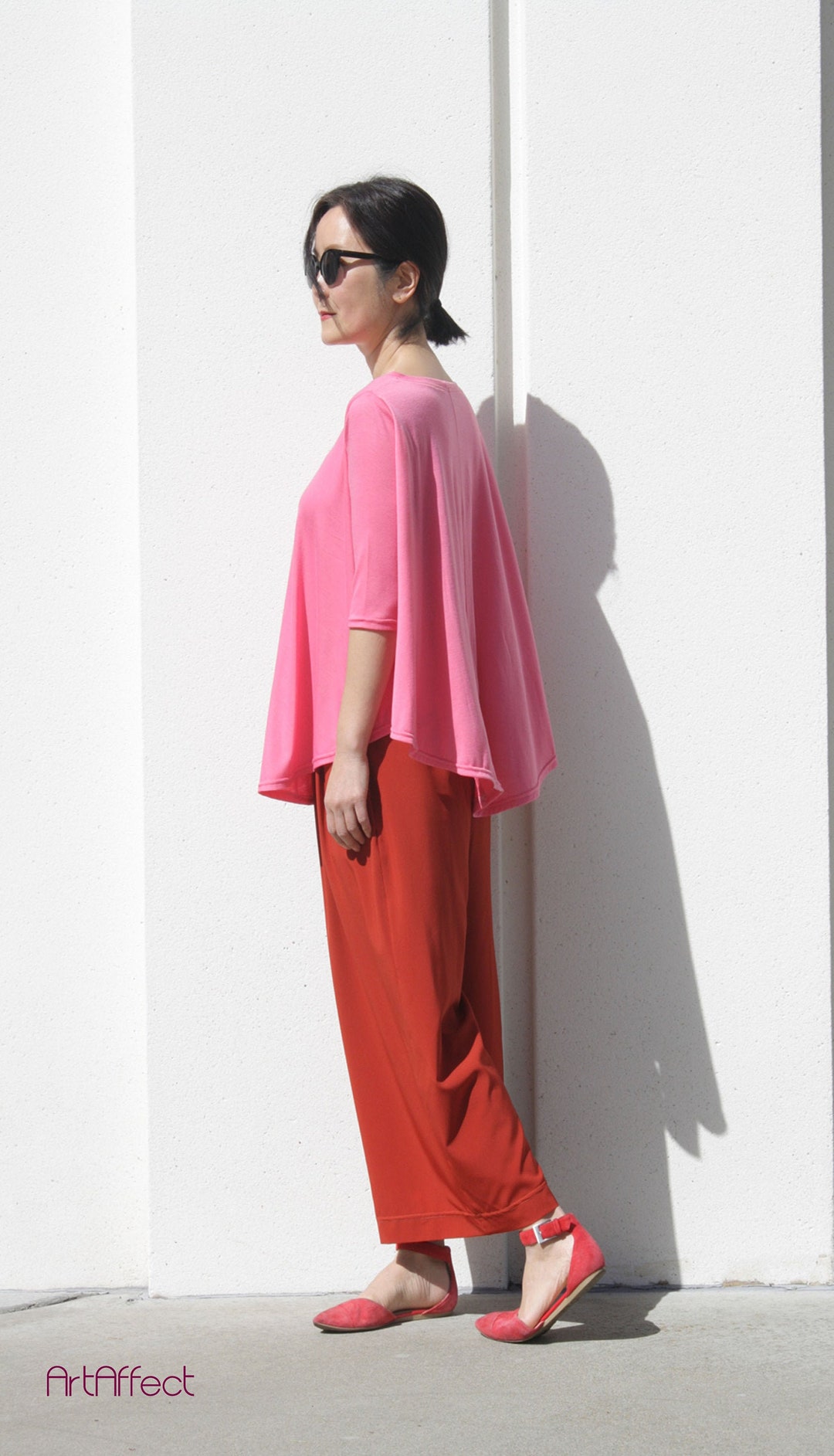 Salmon Pink Swing Top With Half Sleeve, Flowy Flare Top, Summer Tunic ...