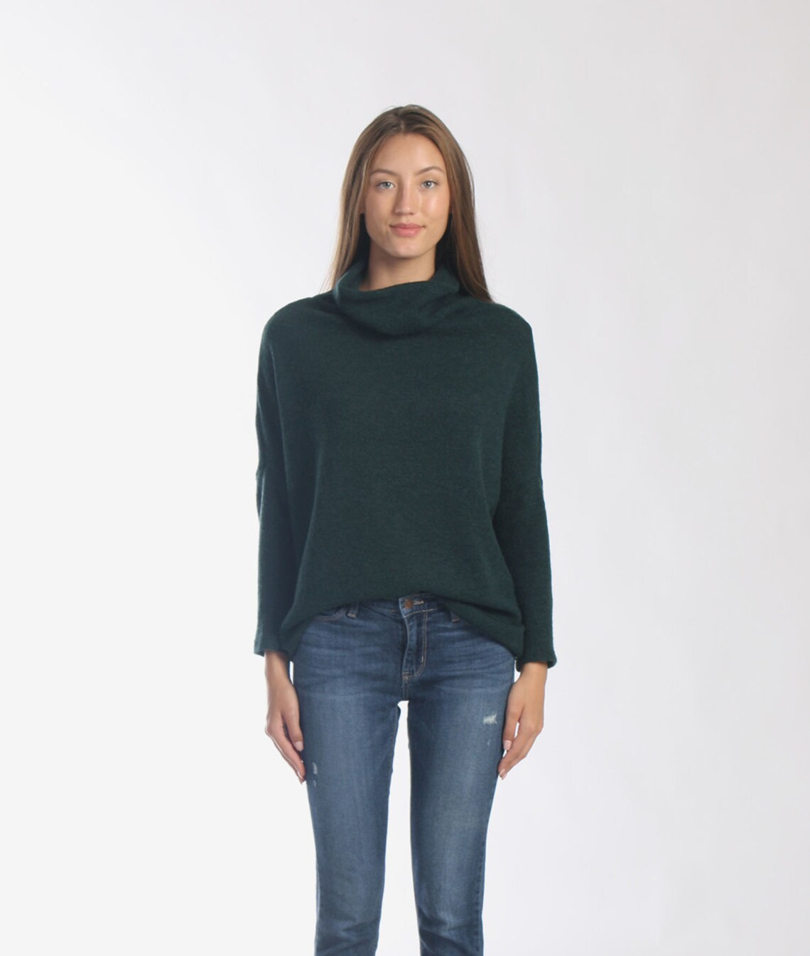 Hunter Green Funnel Neck Cocoon Sweater / Wool Jumper / Wool - Etsy