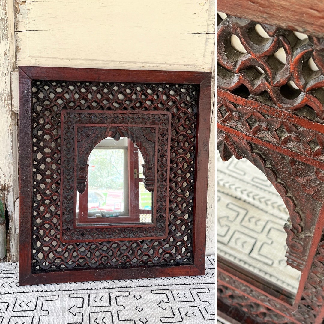 Vintage Carved Middle Eastern Moorish Style Arched Moroccan Wall Mirror ...