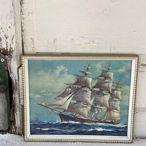 Vintage Wood Framed Lithograph Ship Print Measuring 10.75 X 8.75 ...