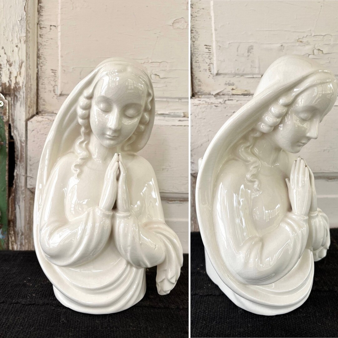 Beautiful Large Vintage Japan Ivory White Ceramic Blessed Mary/virgin ...