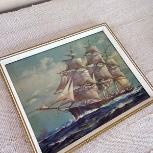 Vintage Wood Framed Lithograph Ship Print Measuring 10.75 X 8.75 ...