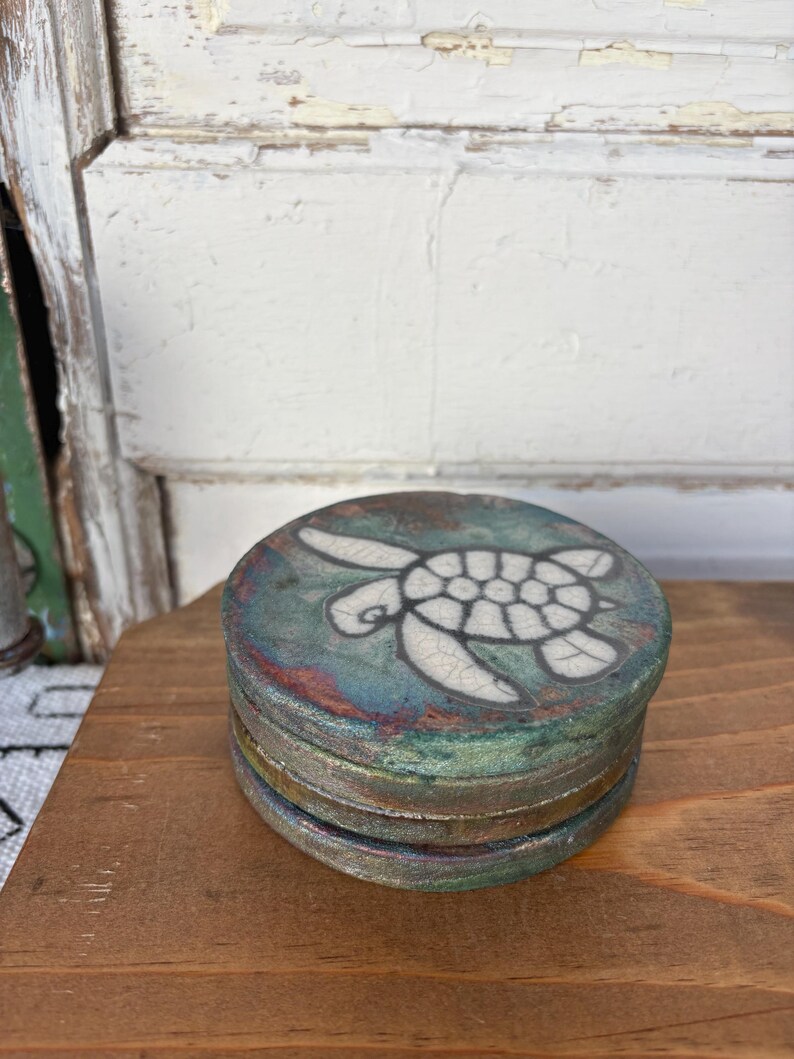 Vintage SET of 4 Ben Diller Raku Pottery SEA TURTLE Coasters ~ Hawaii ...