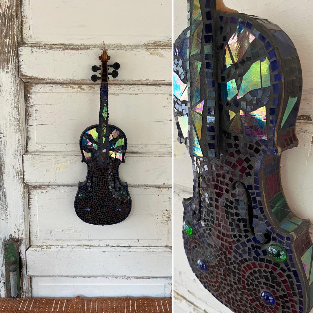 Beautiful Vintage Mosaic Violin Art Piece Wall Hanging at 22" X 8" X 3. ...