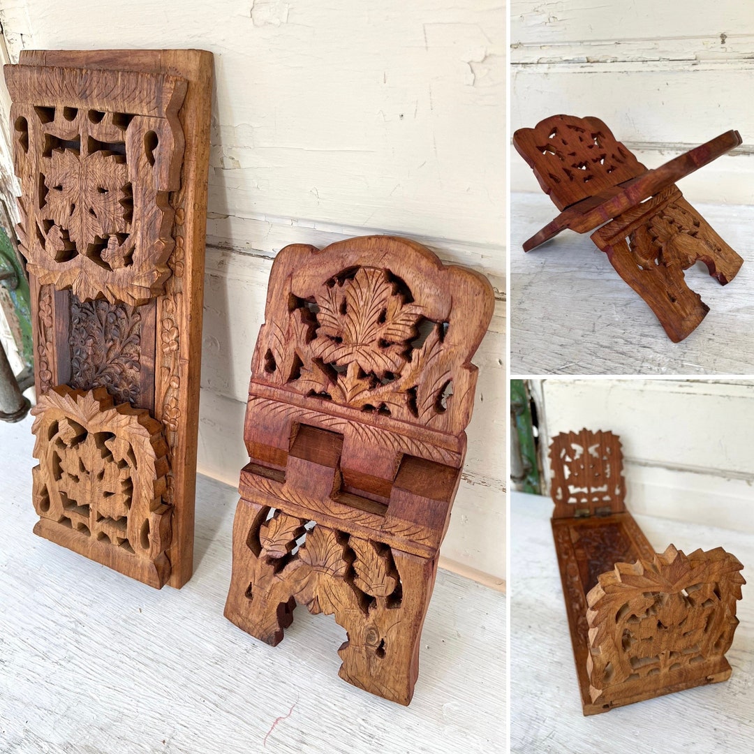 Beautiful PAIR of Floral Vintage Folding Carved Wood Book/bible Rest ...