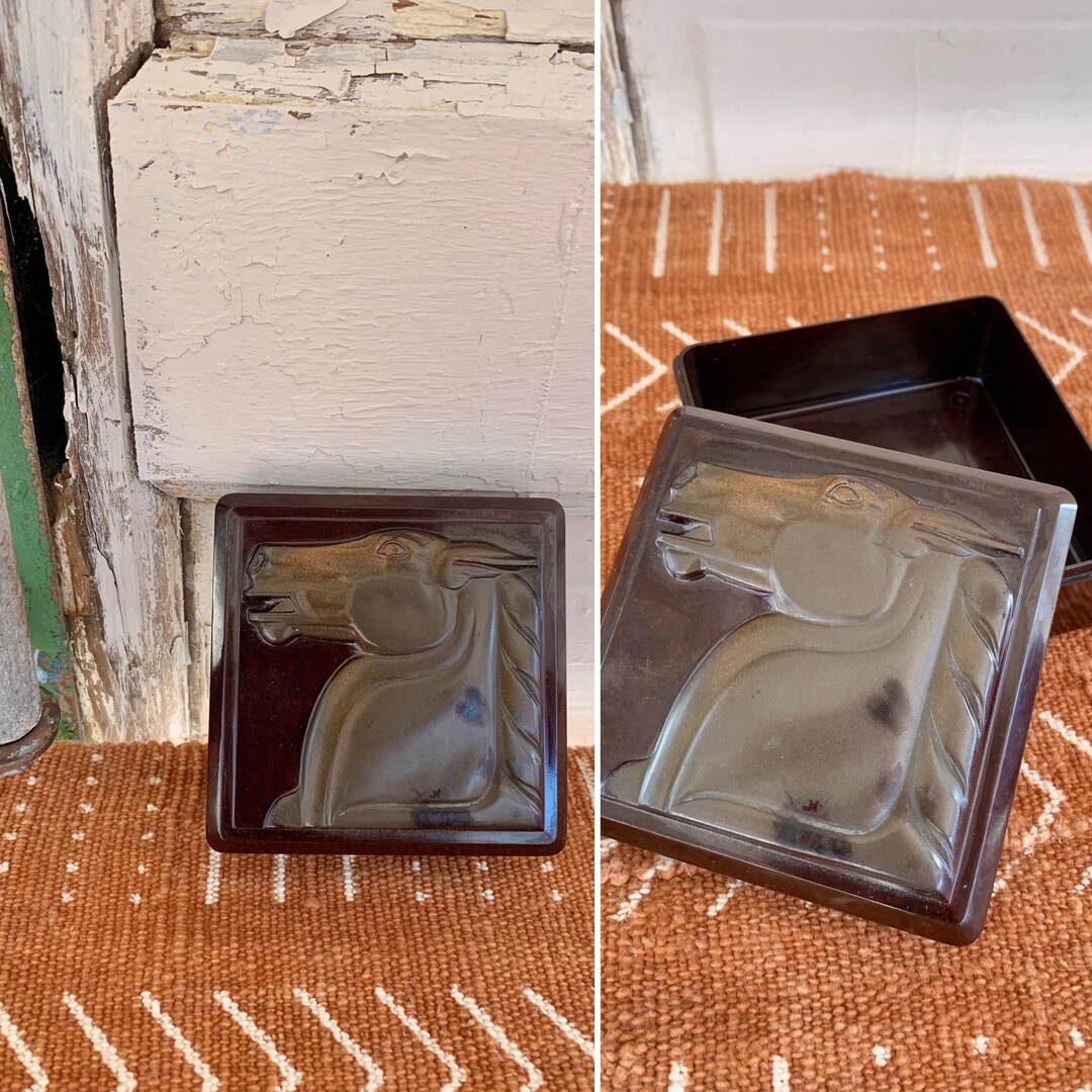 Vintage Hickok Art Deco Bakelite Plastic Square Lidded HORSE Box for ...