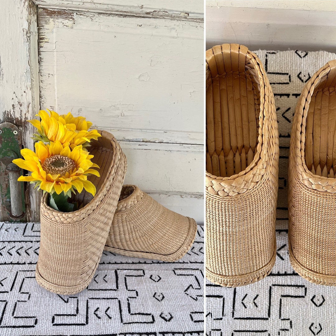 Pair of Adult Handmade Chinese Straw Clog Shoes or Decorative Shoe ...