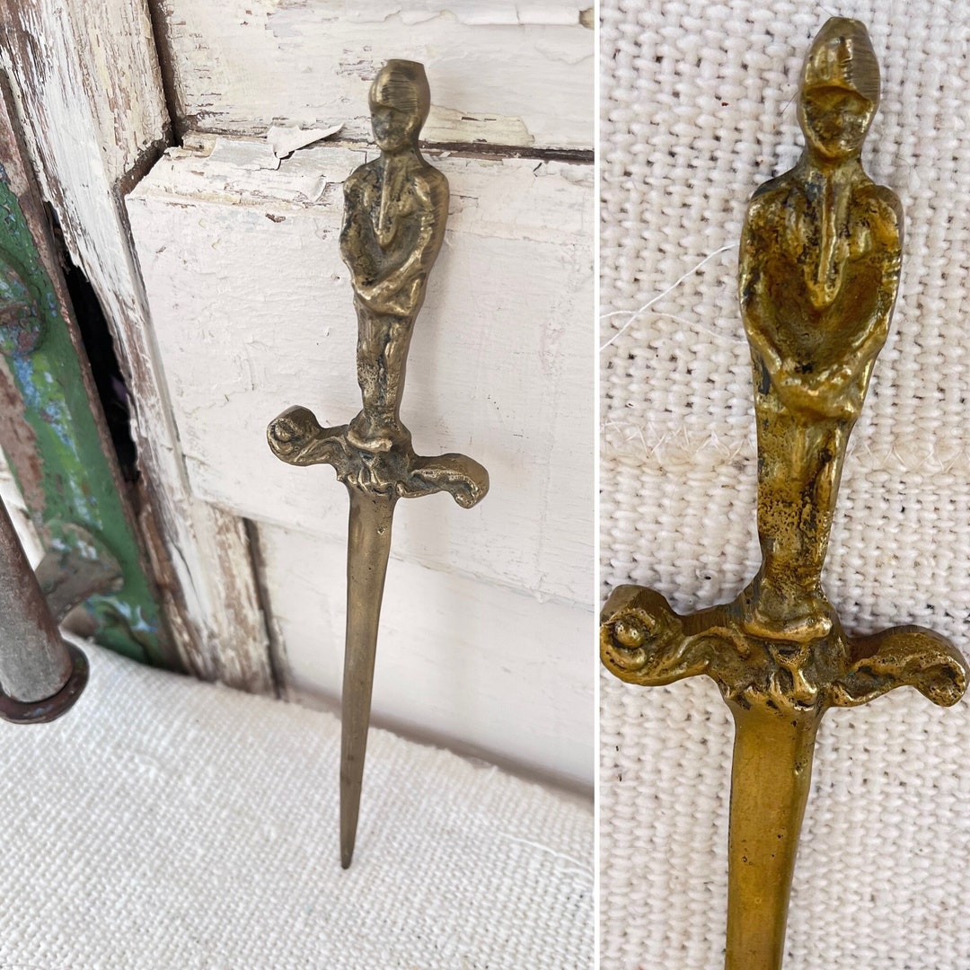 Vintage Ornamental Brass Knight in Armor Dagger 8.75 Letter Opener ...