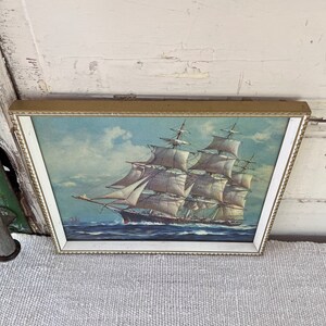 Vintage Wood Framed Lithograph Ship Print Measuring 10.75 X 8.75 ...