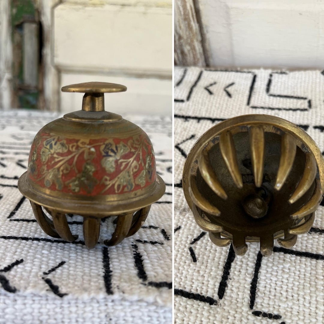 Antique Brass Enameled Elephant Claw Bell Measuring 3" X 2.75 ...
