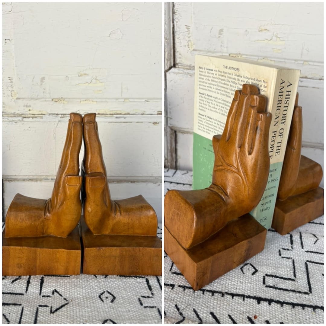 Vintage Carved Wood PRAYING HANDS Bookends ~ Bible Bookends Display ...