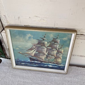 Vintage Wood Framed Lithograph Ship Print Measuring 10.75 X 8.75 ...