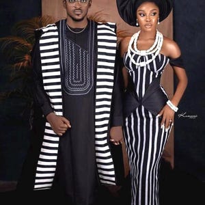 Elegant Black & White Tiv Couple Outfit – Traditional Nigerian A'nger ...