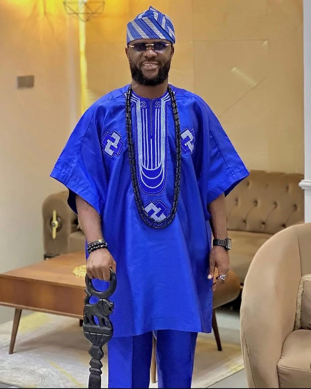 Royal Blue Agbada Set | Handcrafted Embroidered Yoruba Formal Wear - Etsy