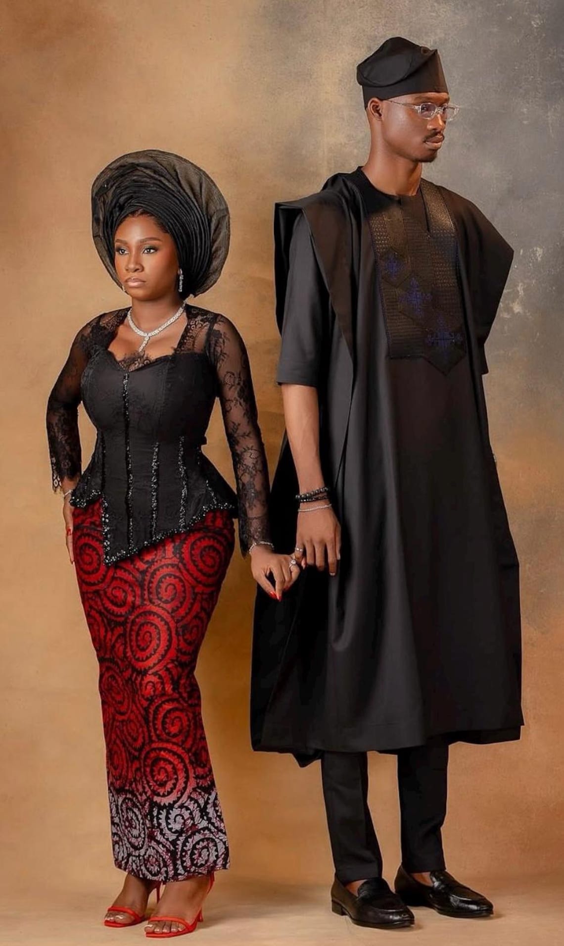 Elegant Nigerian Traditional Couple Outfit With Gele and Fila Cap ...