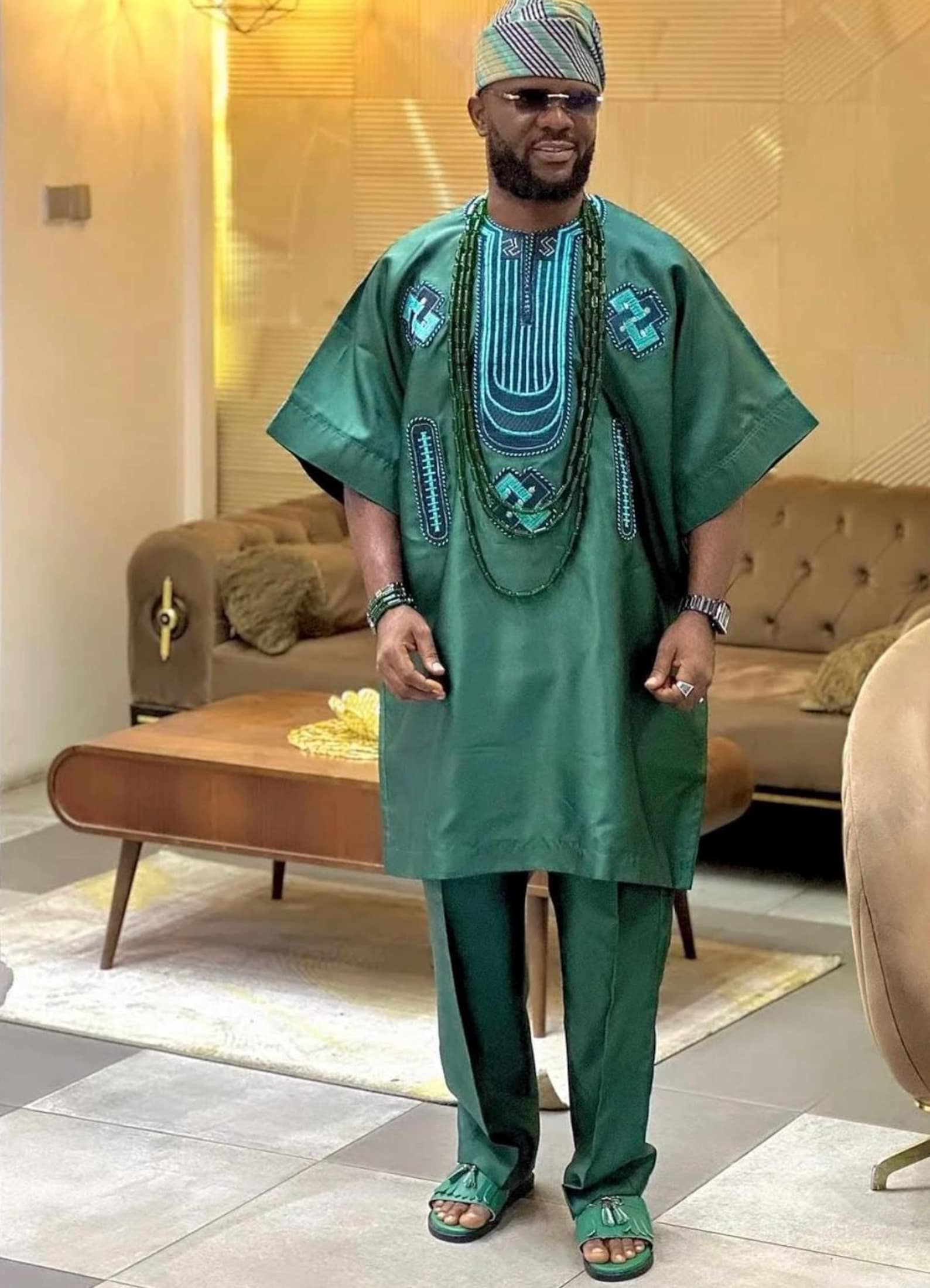 Emerald Green Agbada Set for Men | Handcrafted Yoruba Formal Wear With ...